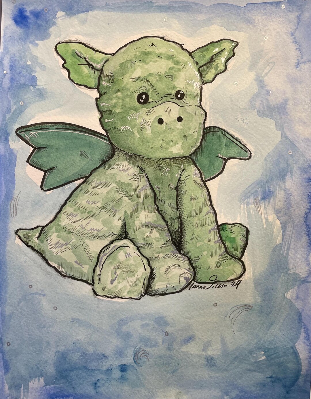 A4 Jellycat Fuddlewuddle Dragon Watercolour Painting ORIGINAL - Etsy