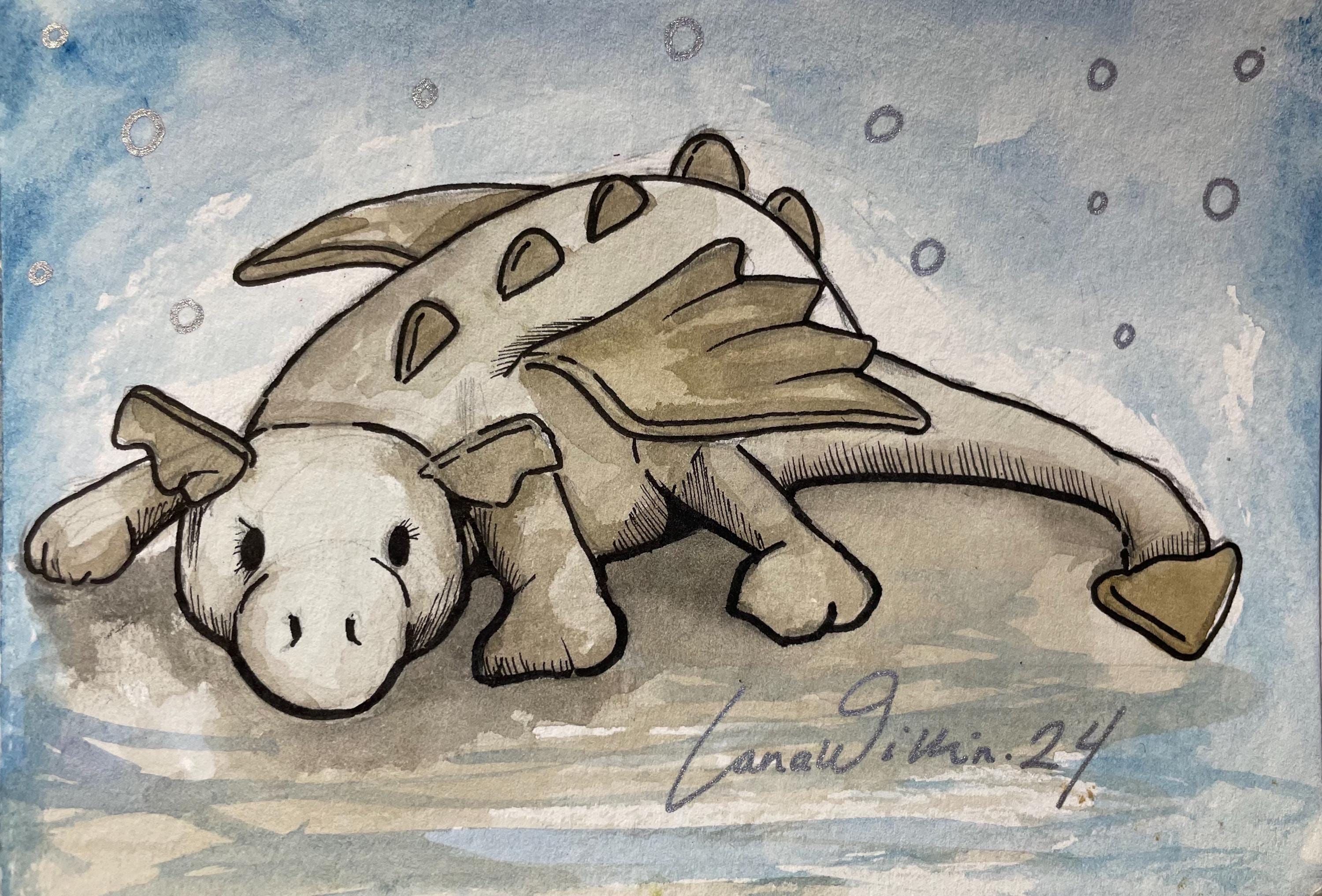 Snow Dragon Jellycat Watercolour Painting - Etsy