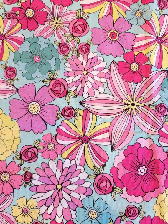Pink and Blue Flowers Cotton Fabric Cotton Quilting Fabric - Etsy