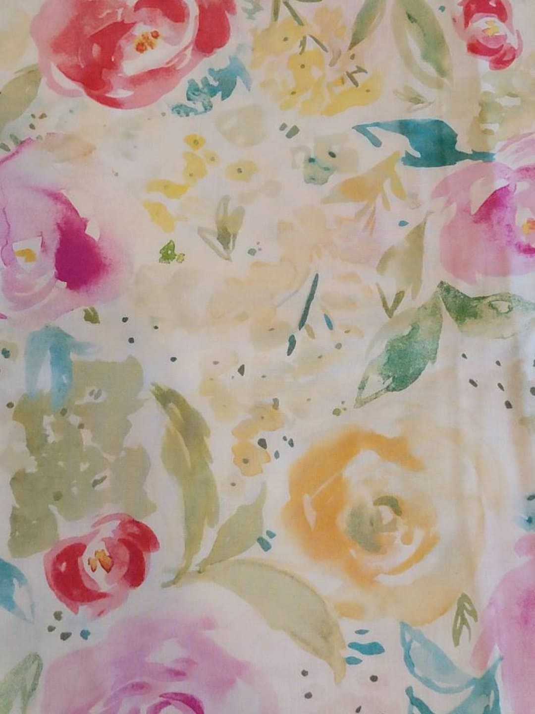 Watercolor Flowers Cotton Fabric, Cotton Quilting Fabric, 100% Cotton ...