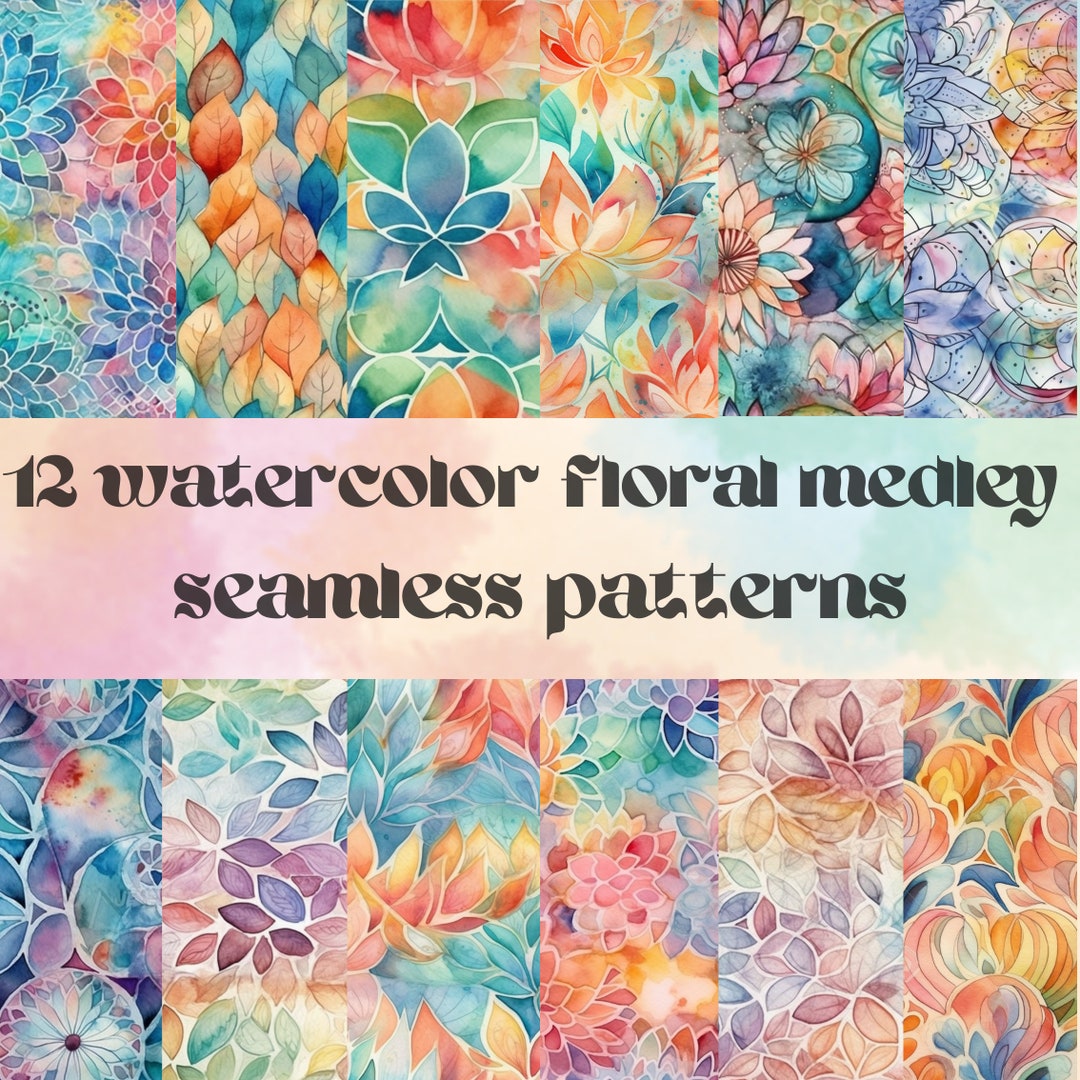 Vibrant Mindfulness Watercolor Floral Medley Digital Paper Collection ...