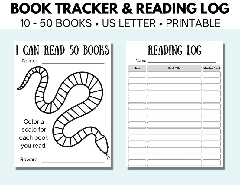 Kids Snake Reading Log, Book Tracker, Reading Challenge (digital ...