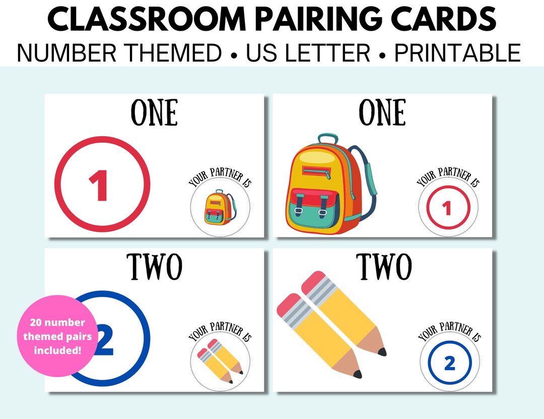 Number Themed Classroom Partner Pairing Cards – Printable (digital ...