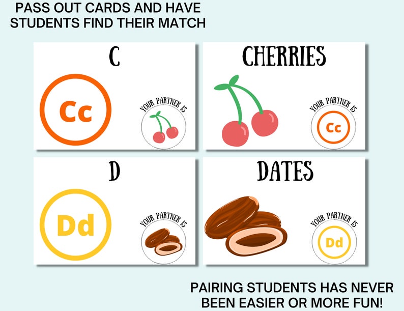 Classroom Partner Pairing Cards – Alphabet Themed, Letters, Classroom ...