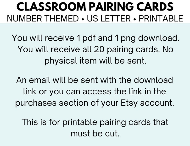 Number Themed Classroom Partner Pairing Cards – Printable (digital ...