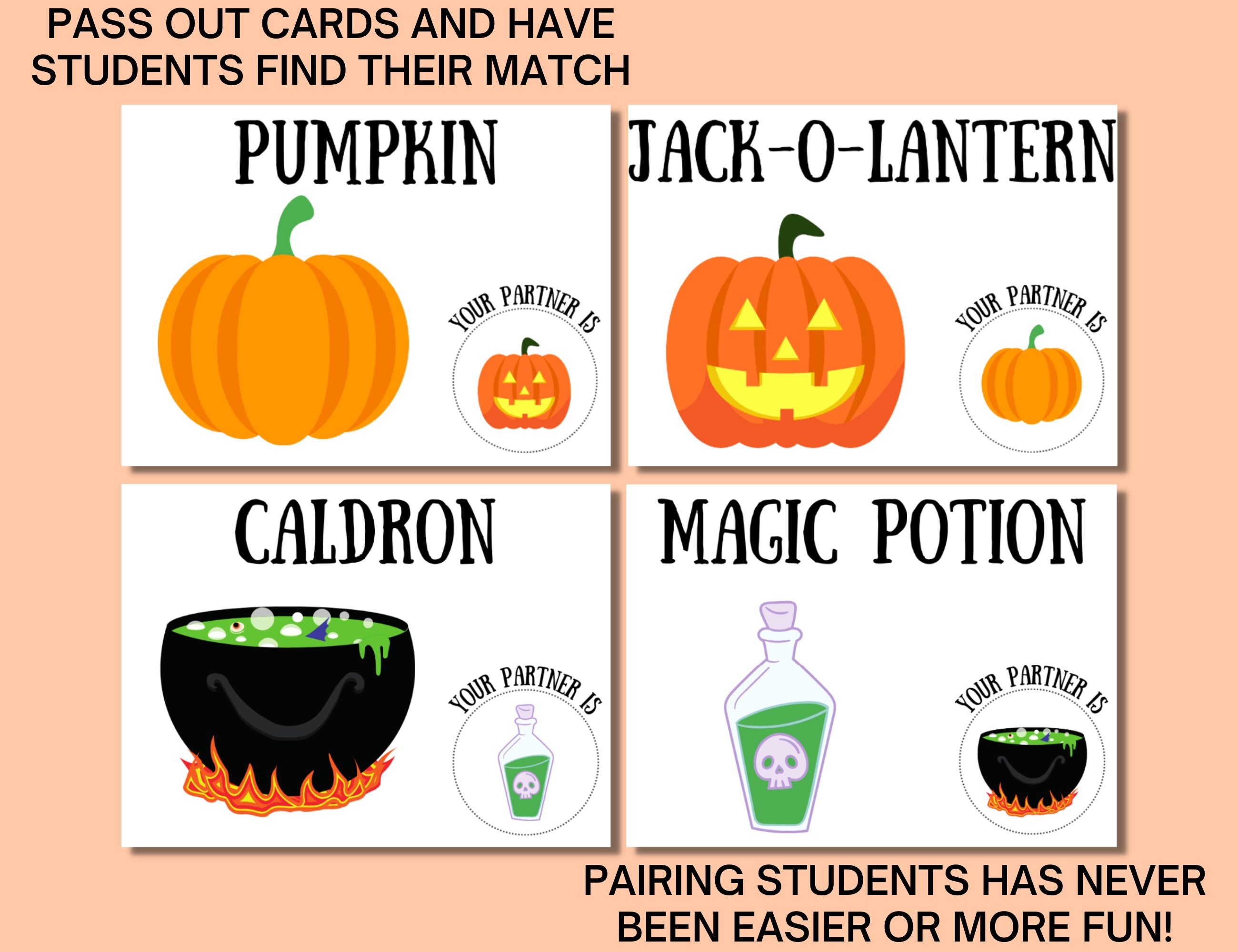 Classroom Partner Pairing Cards – Halloween Themed, Classroom ...