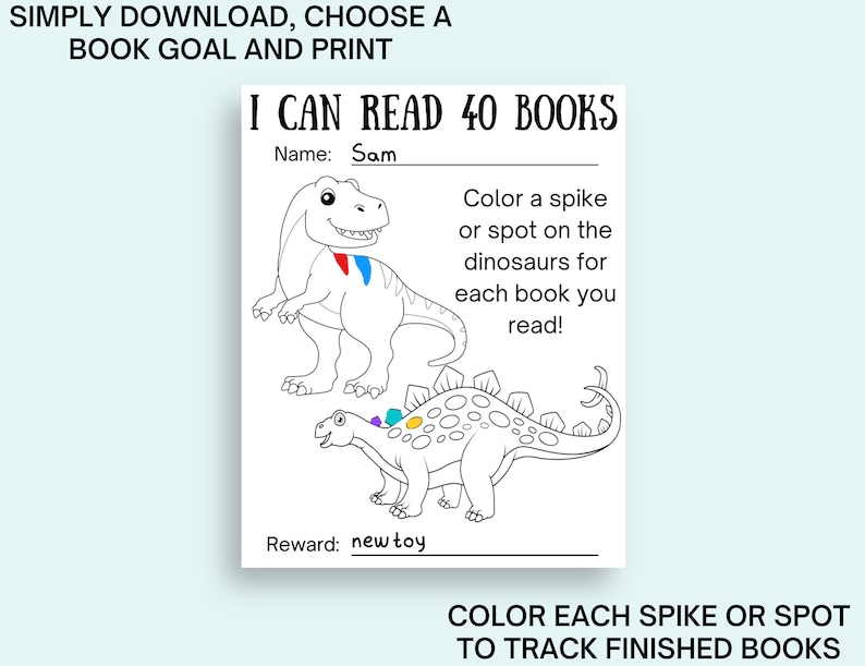 Dinosaur Reading Log, Kids Book Tracker, Reading Challenge (digital ...
