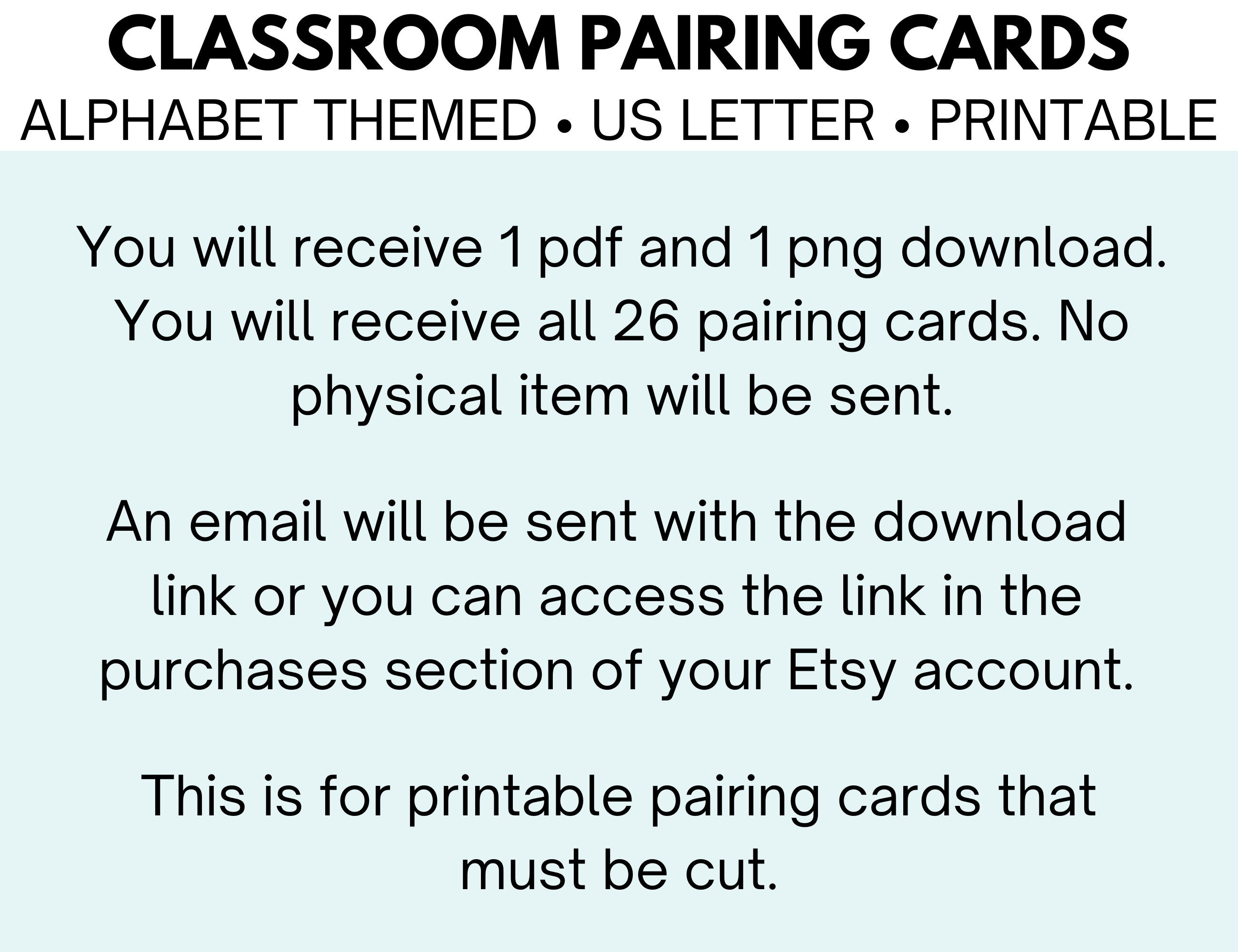 Classroom Partner Pairing Cards Alphabet Themed, Letters, Classroom ...