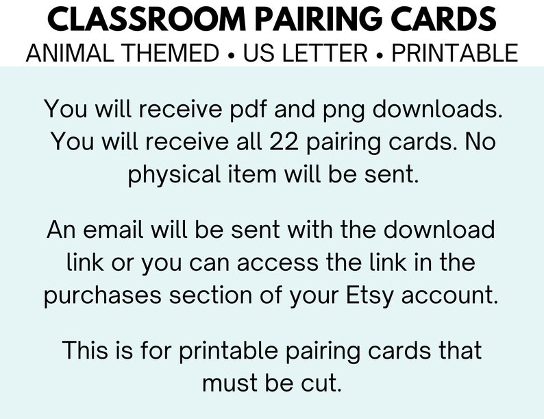 Animal Pairing Cards – Classroom Matching Game (printable) - Etsy