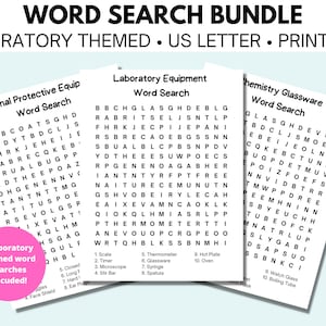 Laboratory Themed Word Search Bundle, 3 Unique Puzzles, Science Themed ...