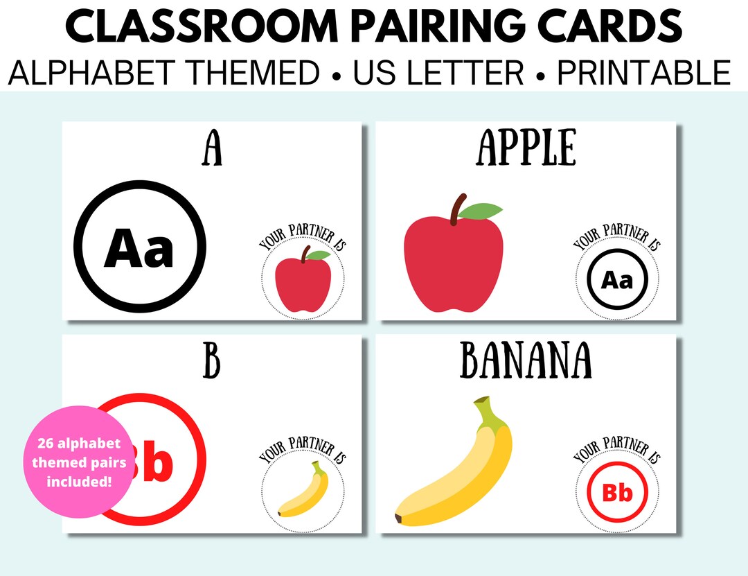 Classroom Partner Pairing Cards – Alphabet Themed, Letters, Classroom ...