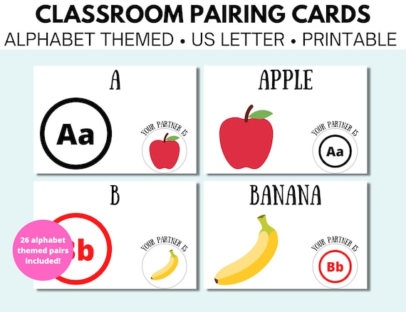 Classroom Partner Pairing Cards Alphabet Themed Letters - Etsy