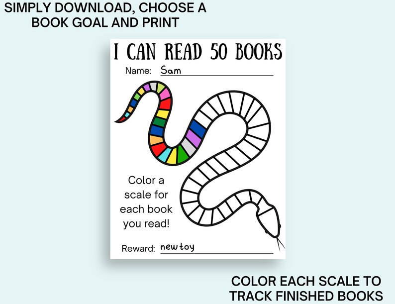 Kids Snake Reading Log, Book Tracker, Reading Challenge (digital ...