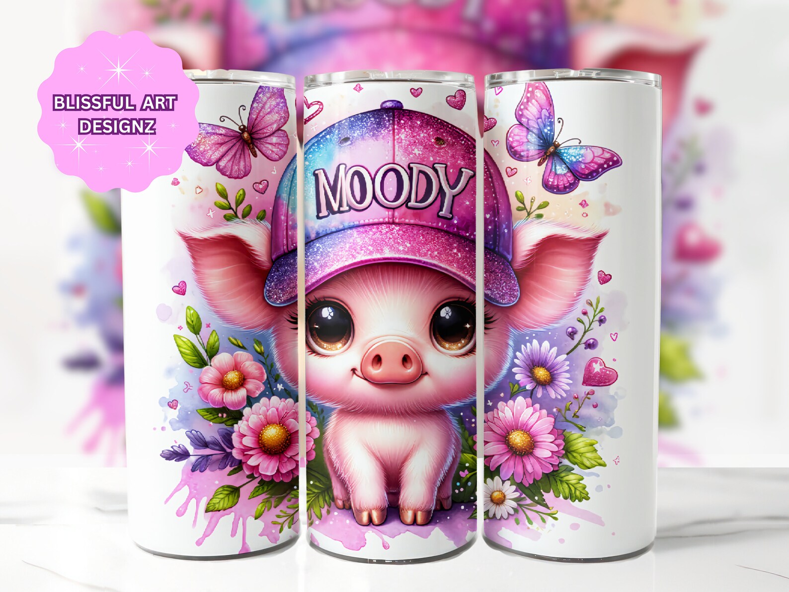 Moody Cute Pig 20 Oz Skinny Tumbler Sublimation Design, Pig Tumbler ...