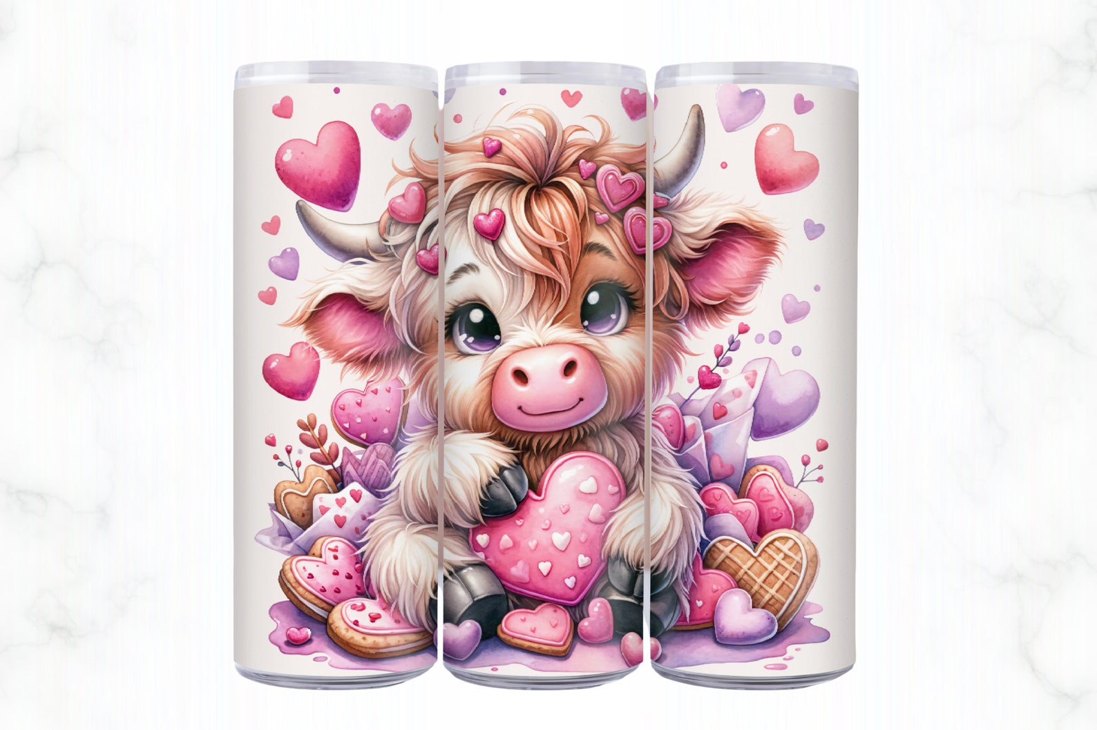 Highland Cow Valentine Cookie 20oz Skinny Tumbler Sublimation Design ...