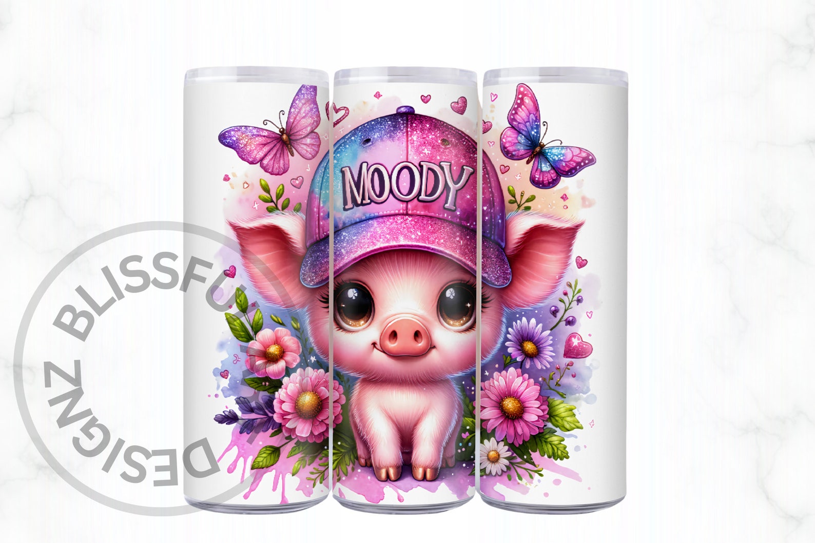 Moody Cute Pig 20 Oz Skinny Tumbler Sublimation Design, Pig Tumbler ...
