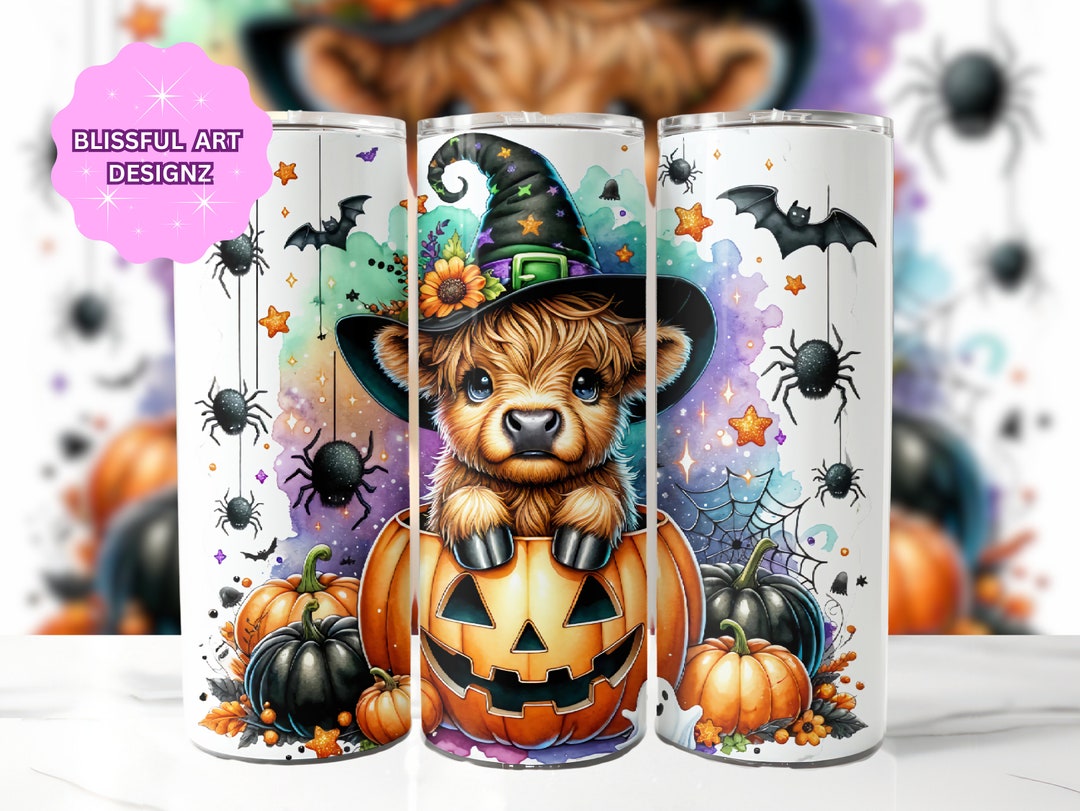 Highland Cow Halloween 20 Oz Skinny Tumbler Sublimation Design ...