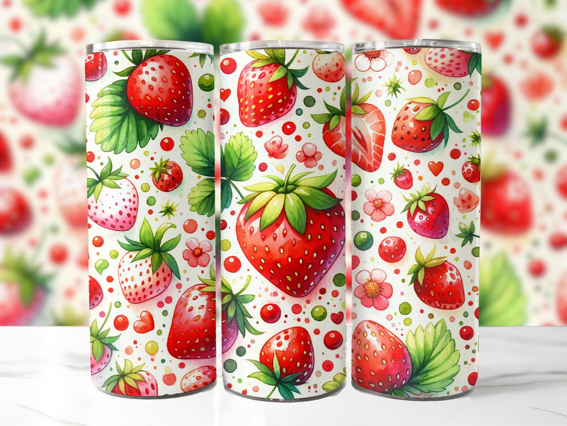 Strawberry 20 Oz Skinny Tumbler Sublimation Design, Strawberry Tumbler ...