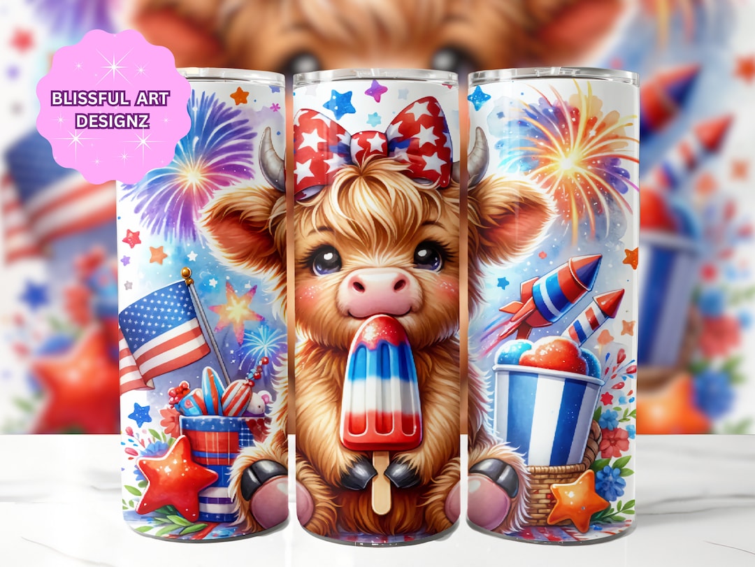 4th of July Highland Cow Popsicle 20 Oz Skinny Tumbler Sublimation ...