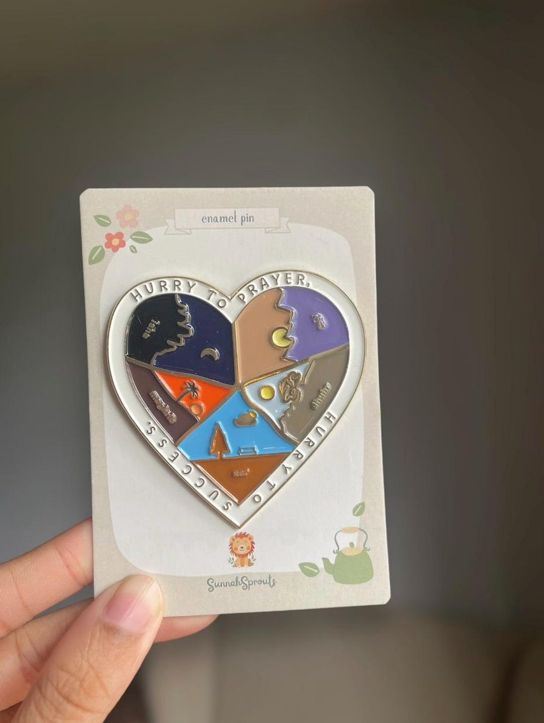 Islamic Enamel Pin – 5 Daily Prayers Heart Design | Salah Reminder Gift ...