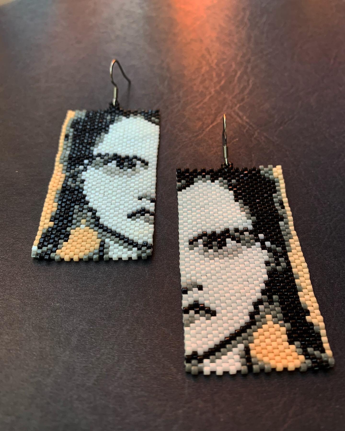 Wednesday Addams Peyote Beaded Statement Earrings Black and White ...