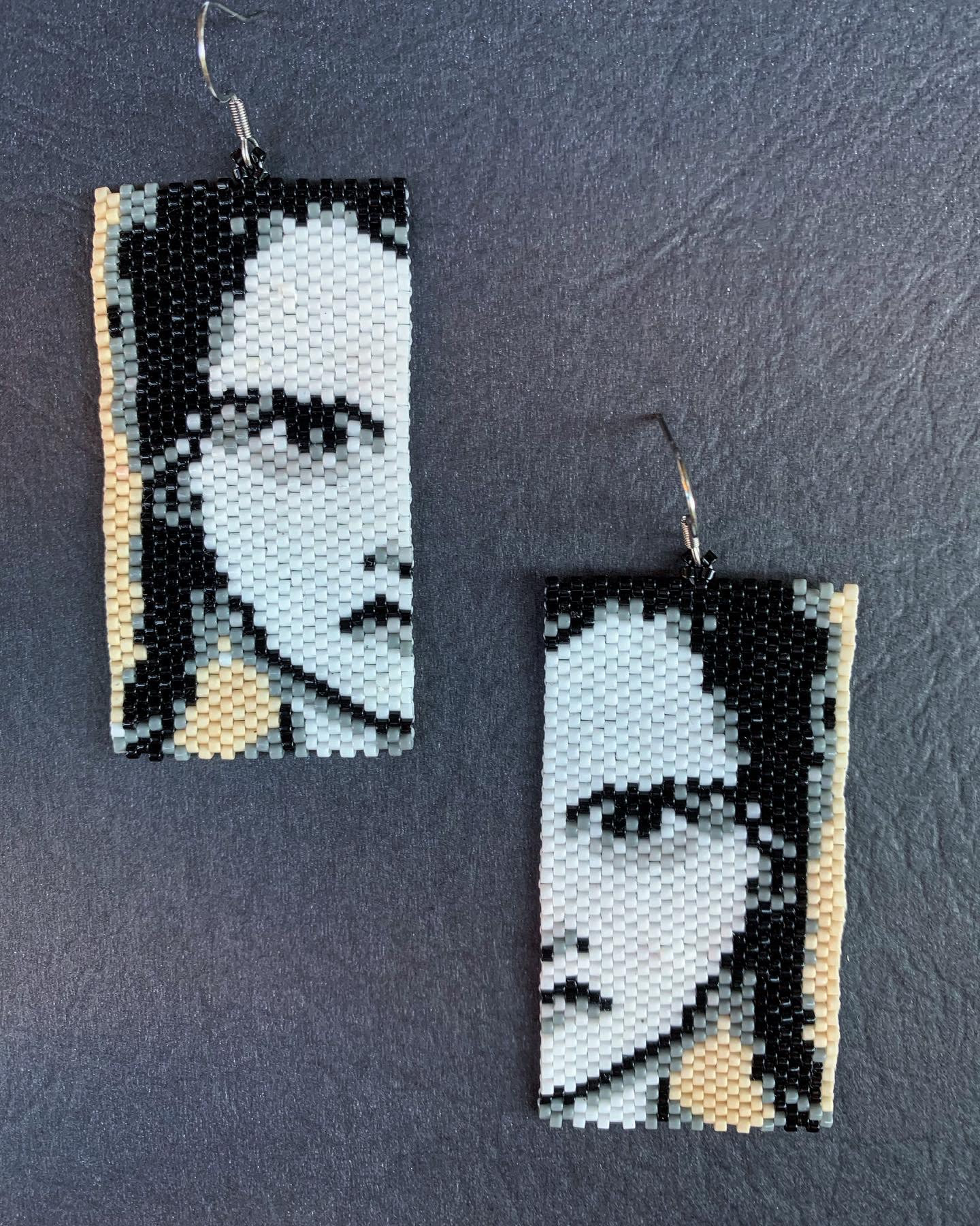 Wednesday Addams Peyote Beaded Statement Earrings Black and White ...