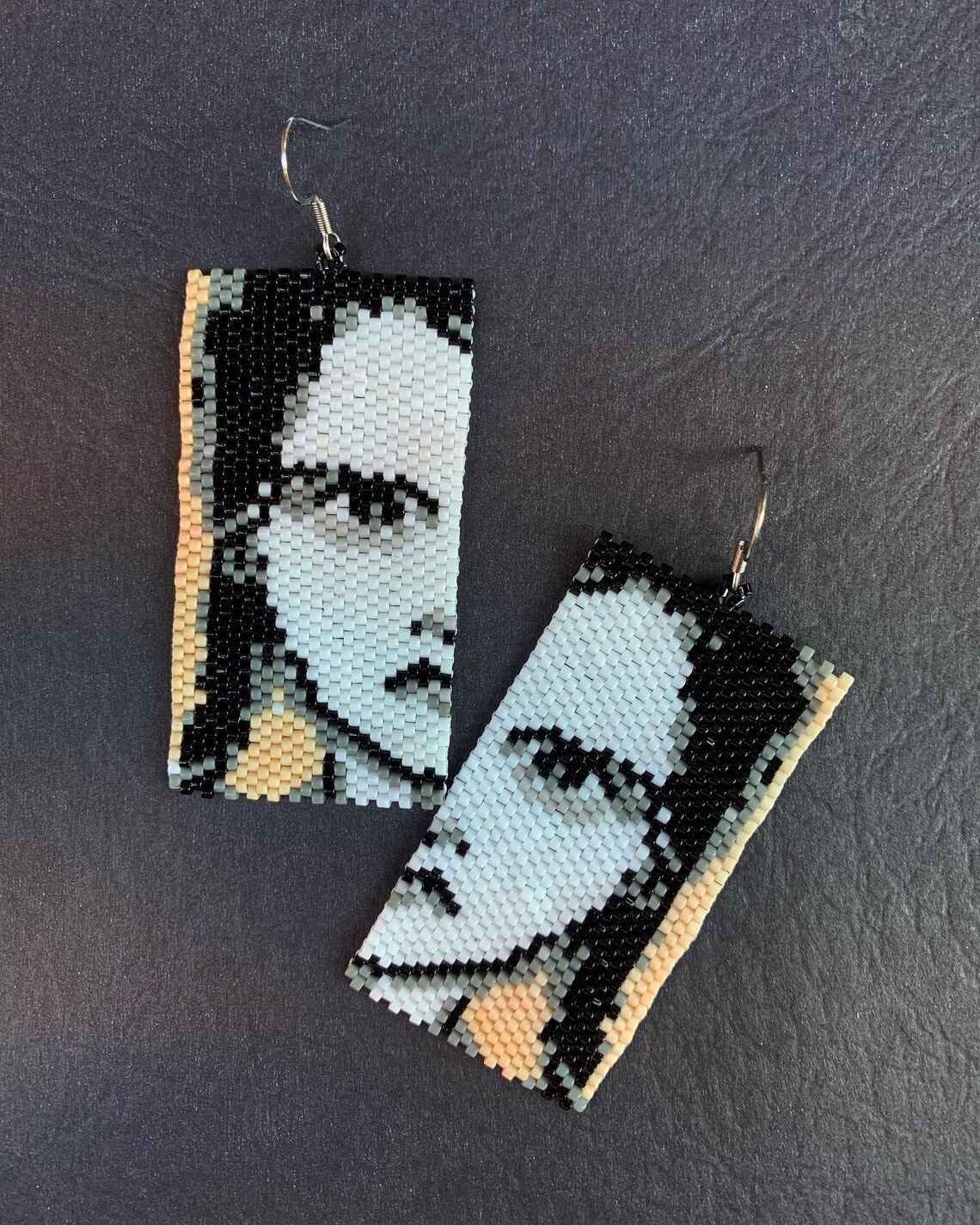 Wednesday Addams Peyote Beaded Statement Earrings Black and White ...