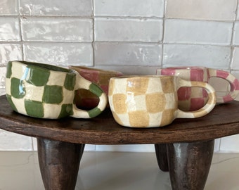 Checkered and Flower Mug-handmade Ceramic Mug clay Mug - Etsy
