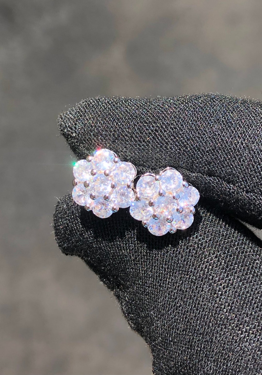 Large Cluster Set Flower Earrings 10mm for Men Incredible Shine - Etsy