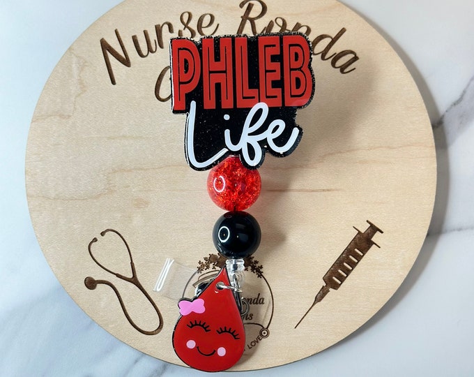 Phlebotomist Badge Reel, Phleb Life Badge Reel, Medical Badge Holder, Pink Blood Drop, Cute ...
