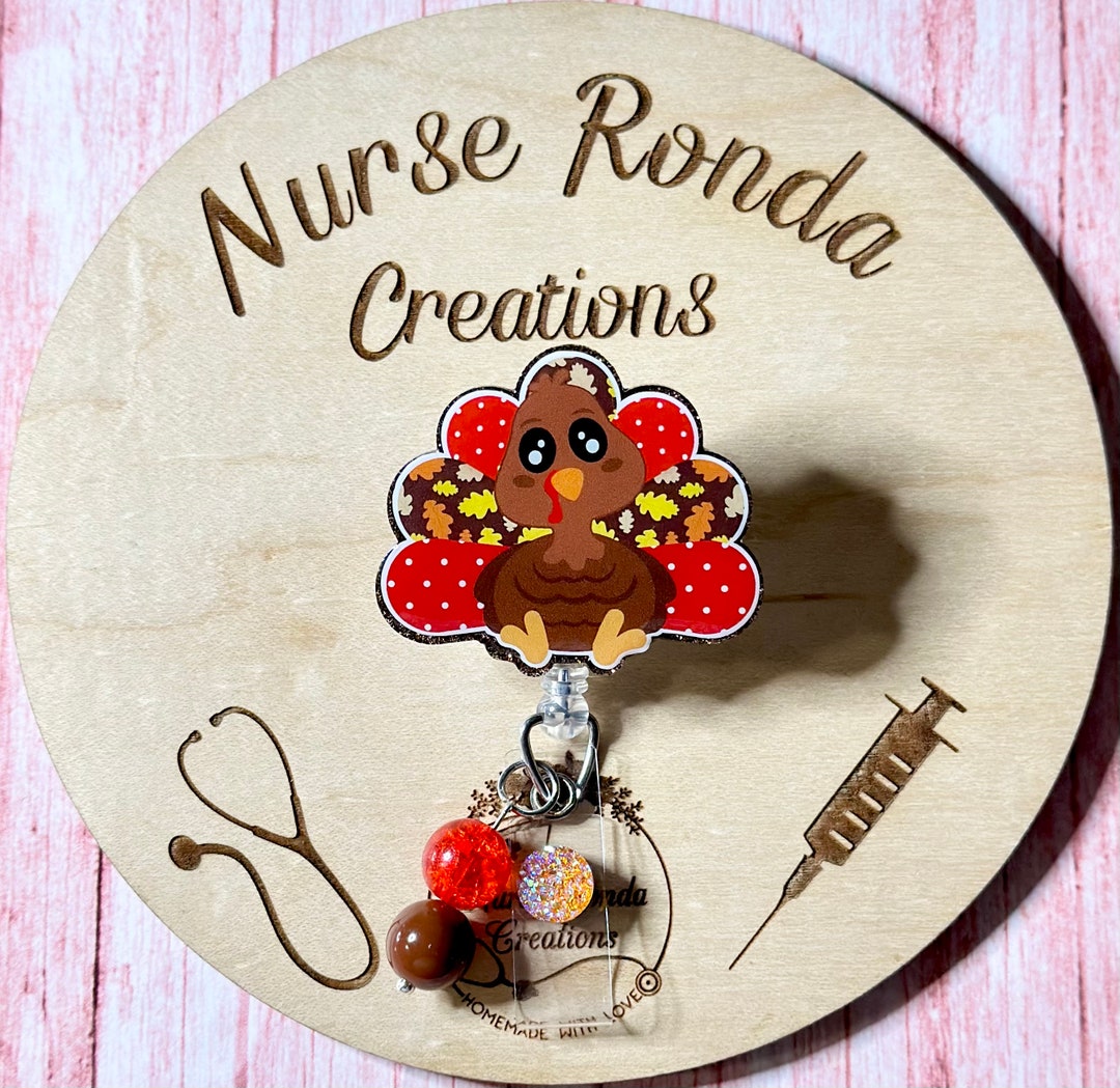 Thanksgiving Turkey Badge Reel, Sitting Turkey Badge Reel, Turkey Badge ...