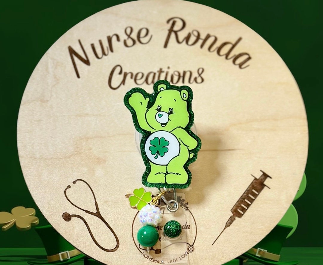 Lucky Clover Bear, St. Patricks Badge Reel, Clover Shamrock Badge, Cute ...