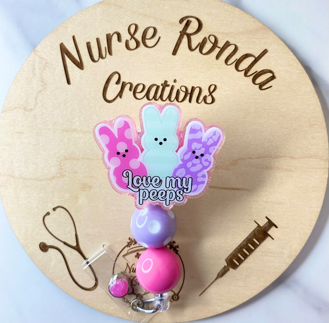 Easter Badge Reel, ID Badge Holder, Marshmallow Easter Bunny Badge Reel ...
