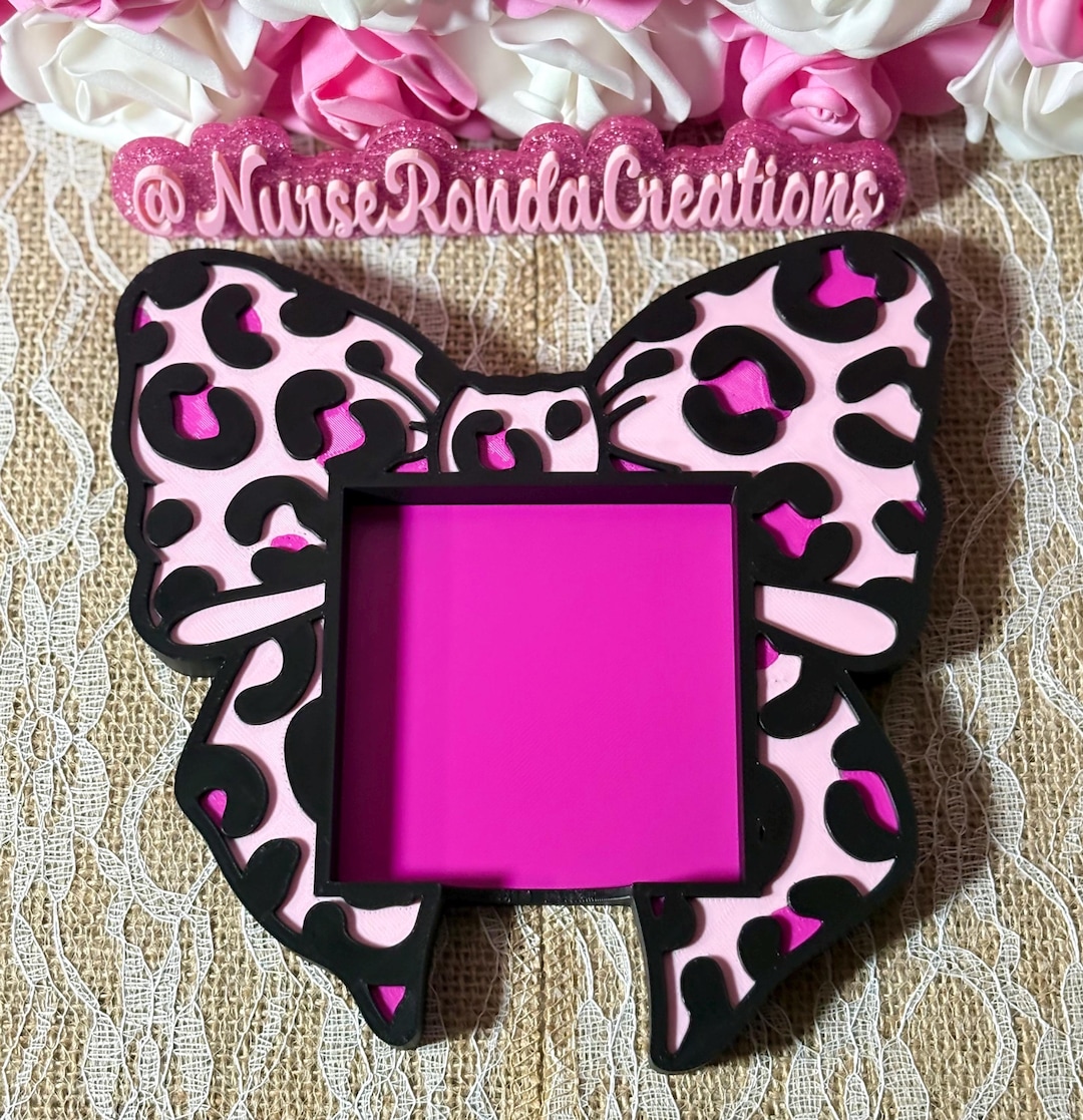 Leopard Print Bow Sticky Note Holder, Desk Accessories, Cute, Desk ...