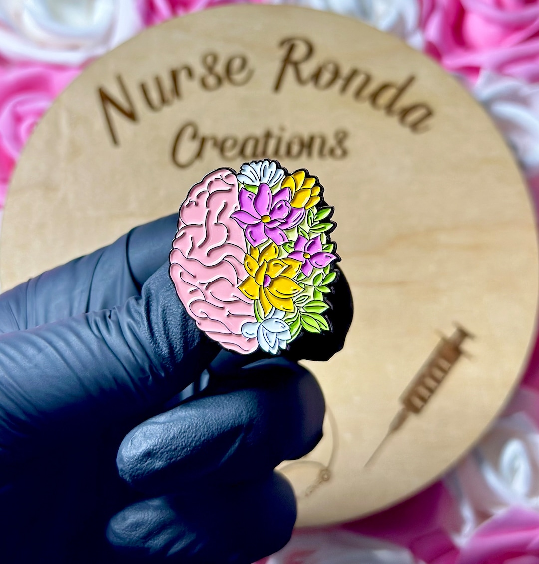 Brain Pin, Neuro Badge Pin, Floral Brain Pin, Medical, Neurology ...