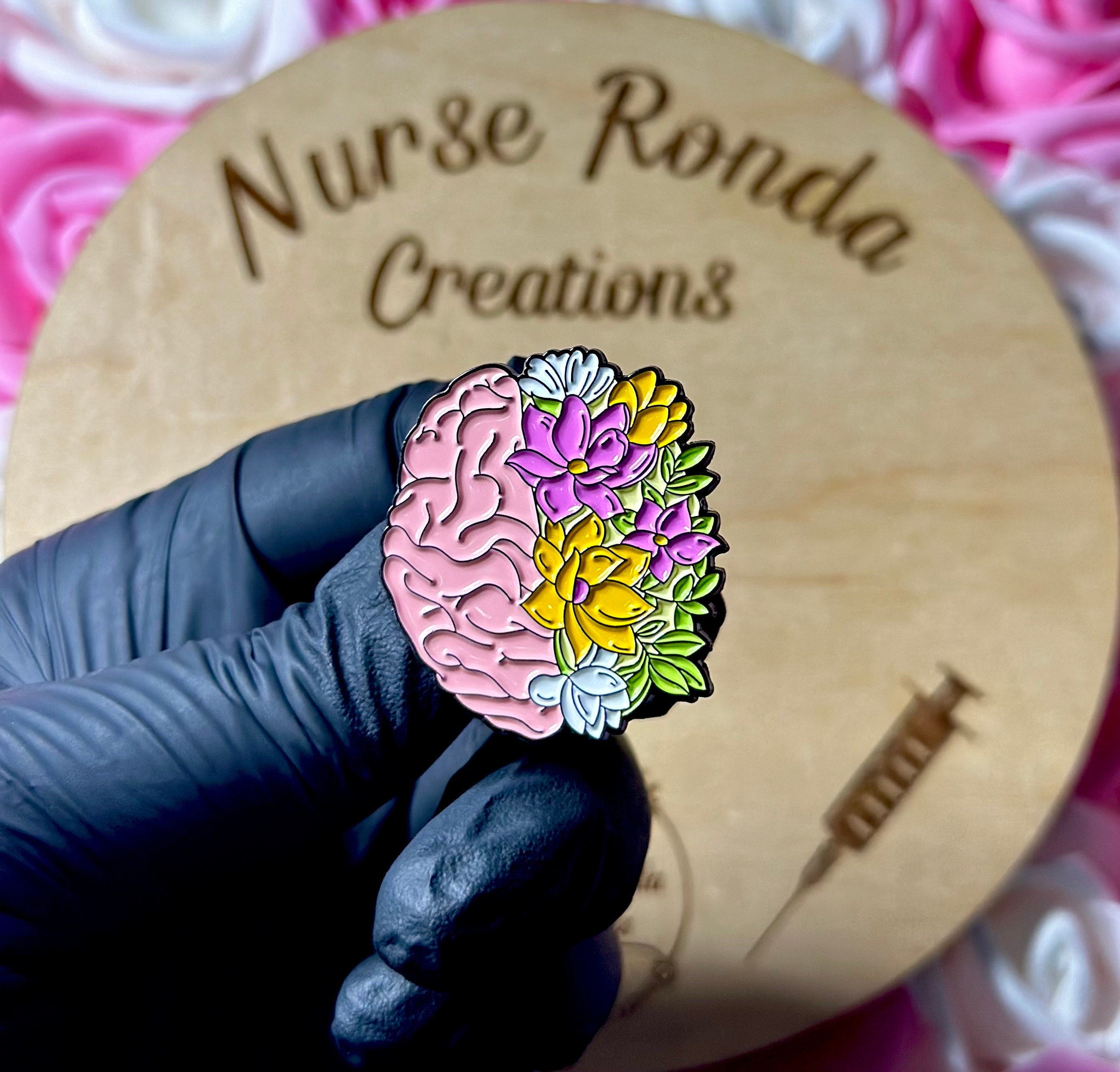 Brain Pin, Neuro Badge Pin, Floral Brain Pin, Medical, Neurology ...
