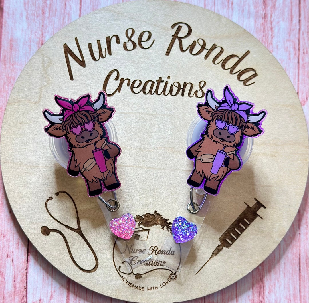 Highland Cow Badge Reel, One Boujee Heifer Badge Reel, Cute Highland ...