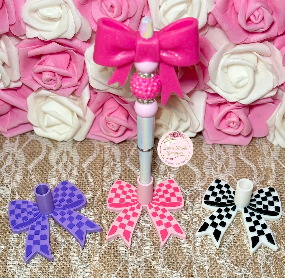 3D Printed Single Beadable Pen Stand, Checkered Bow, Pen Holder, 3D ...