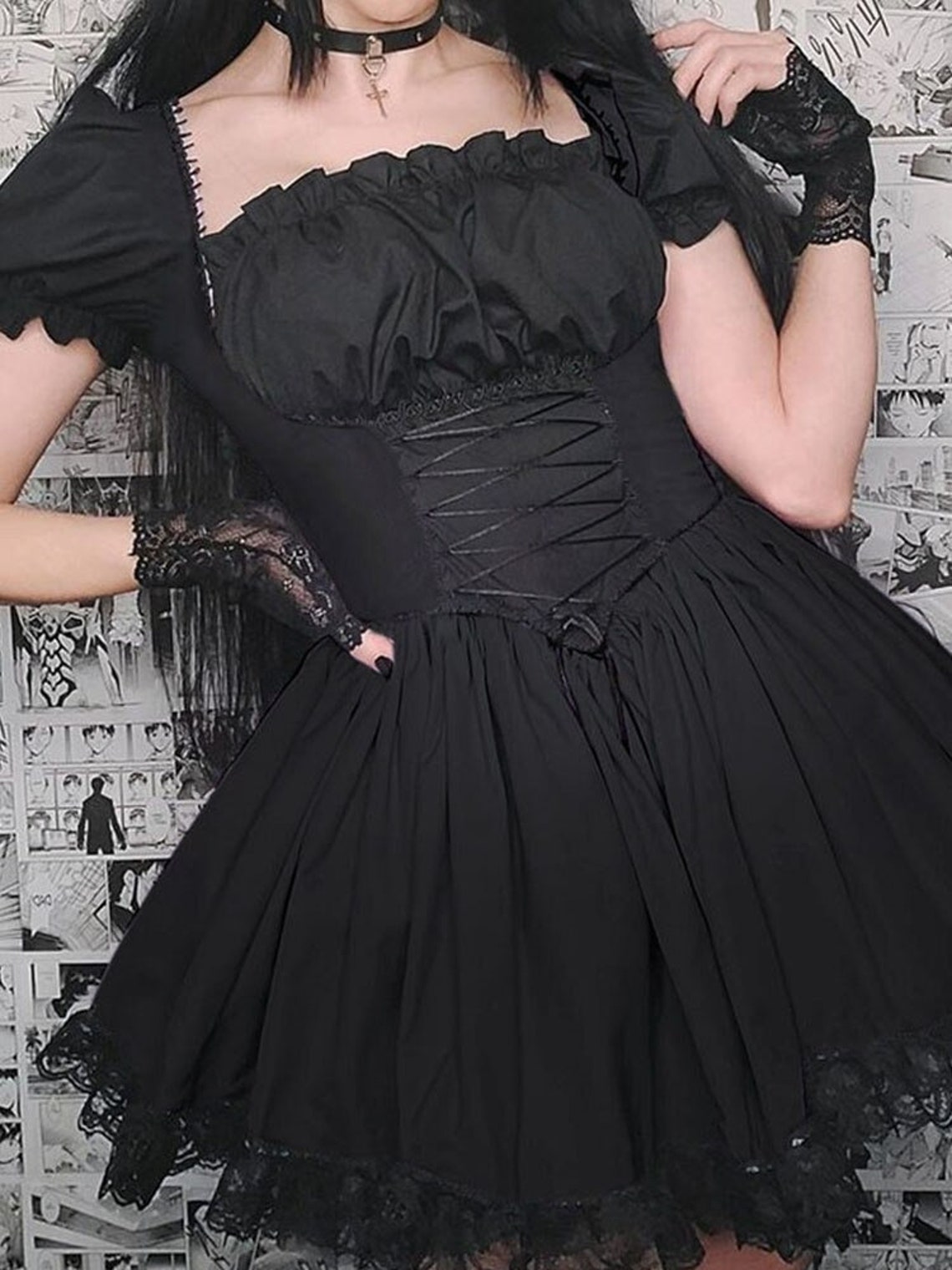 Gothic Black Corset Dress Women Harajuku Vintage Lace - Etsy