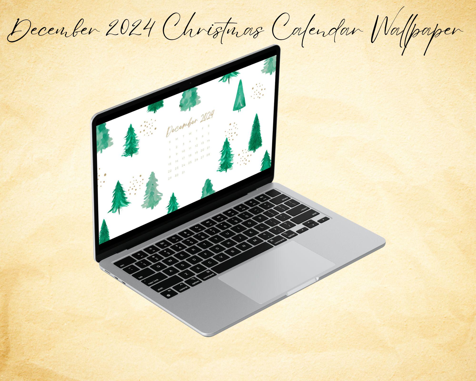December 2024 Christmas Tree Watercolor Desktop Calendar Wallpaper - Etsy