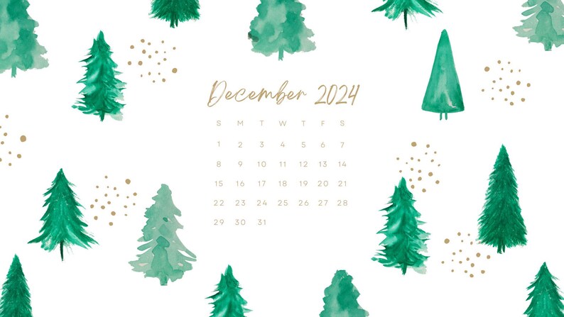 December 2024 Christmas Tree Watercolor Desktop Calendar Wallpaper - Etsy