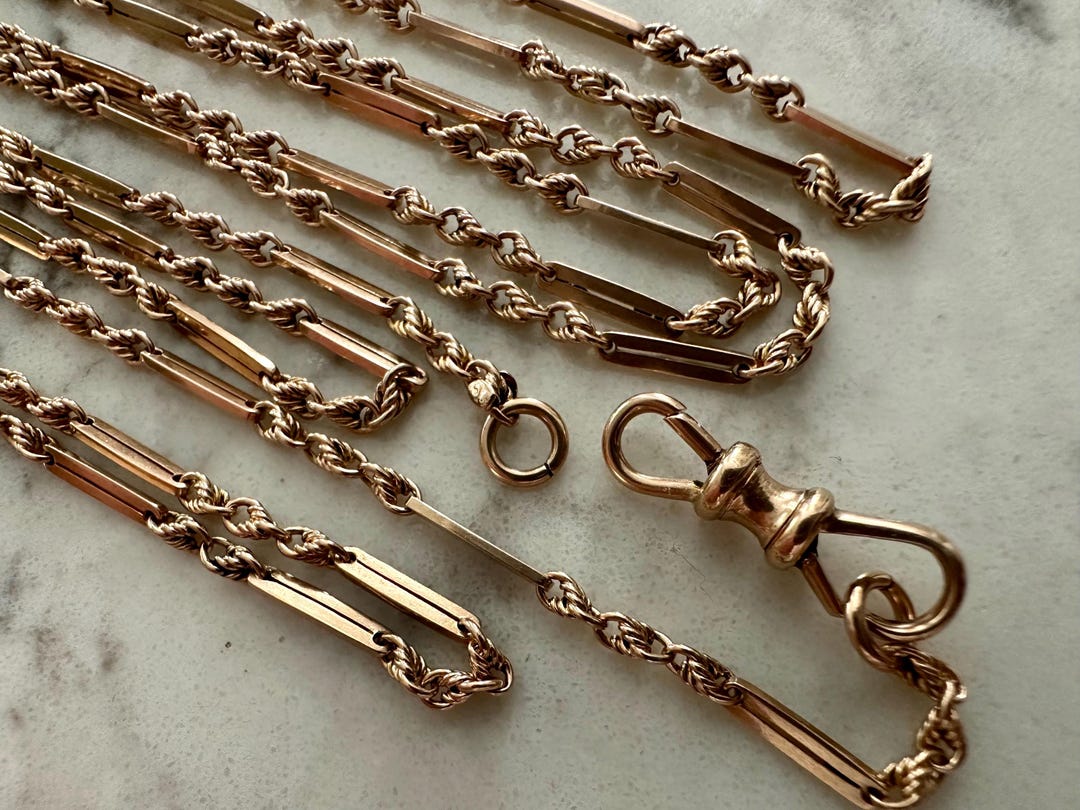 Antique Victorian 9ct Gold Long Guard Chain With Double Dog Clip, 57 ...