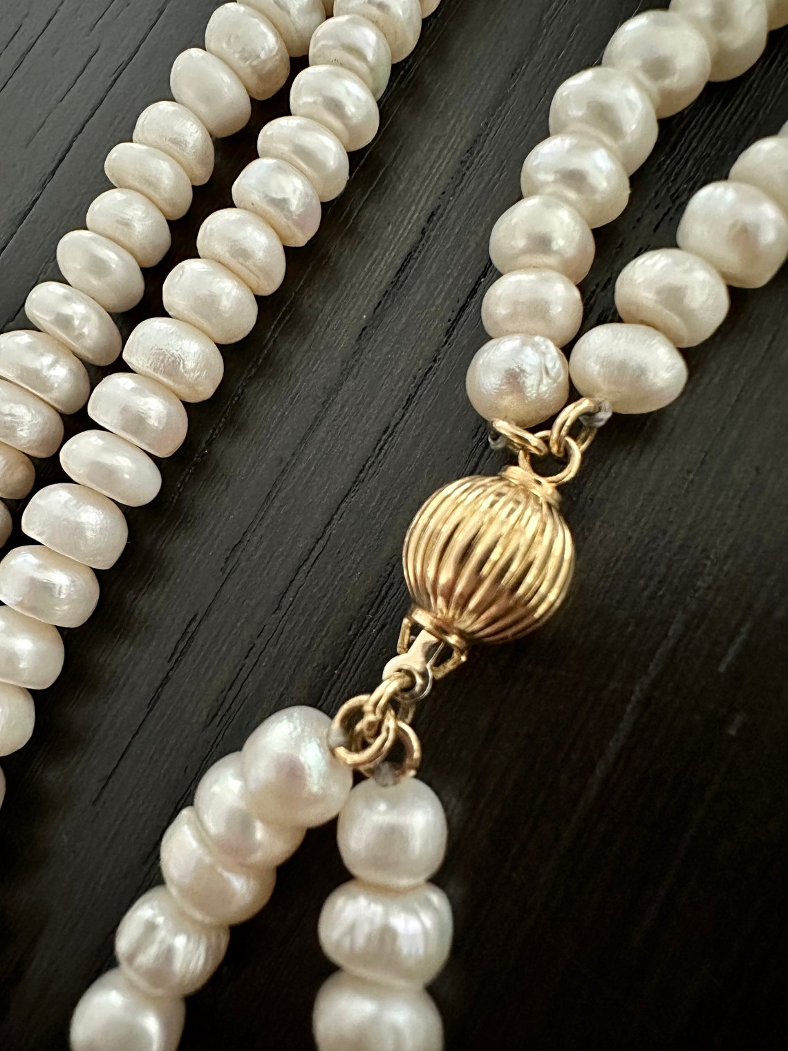 Vintage Double Strand Freshwater Pearl Necklace 18ct Gold Etsy