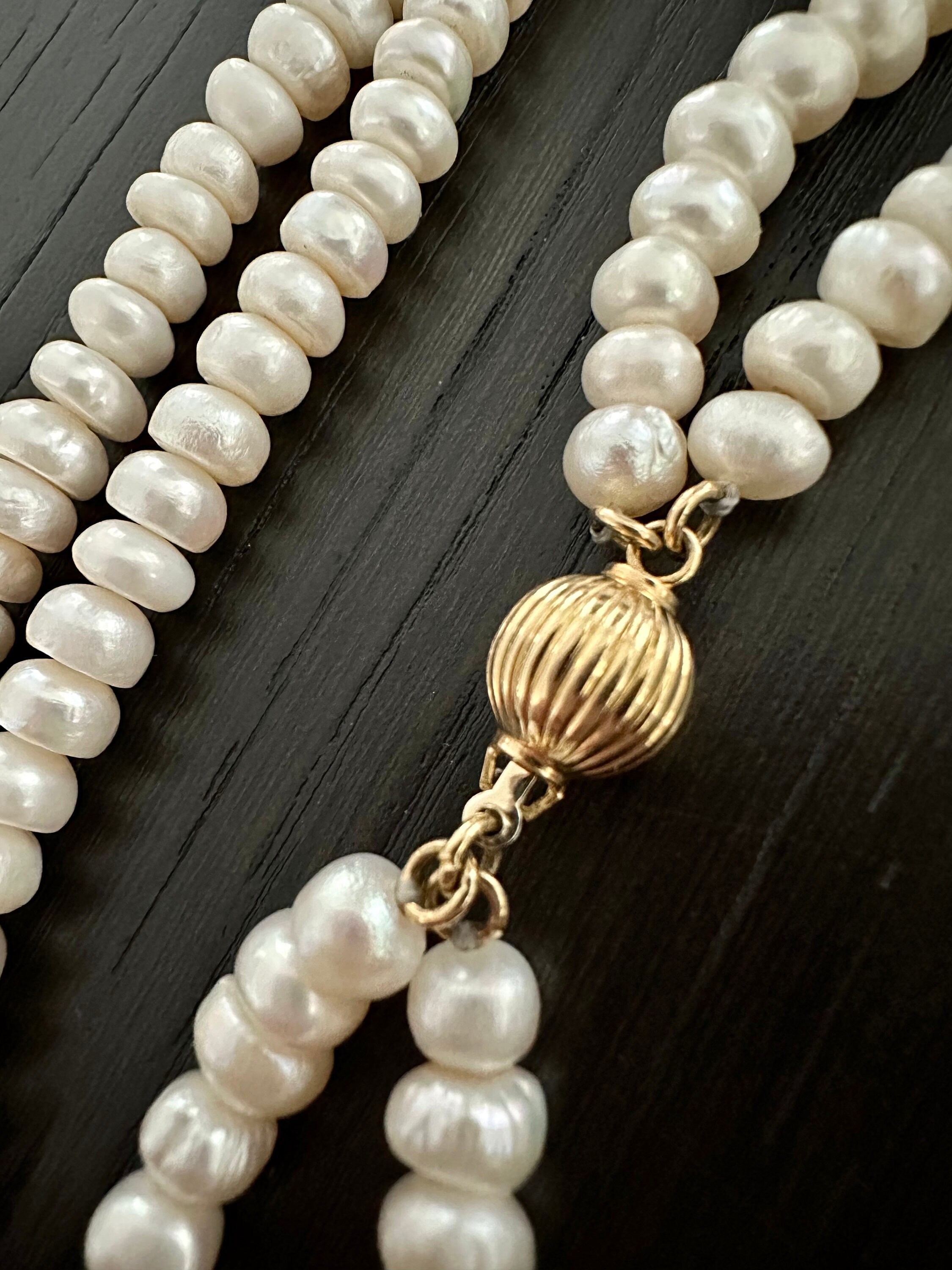 Vintage Double Strand Freshwater Pearl Necklace 18ct Gold Etsy