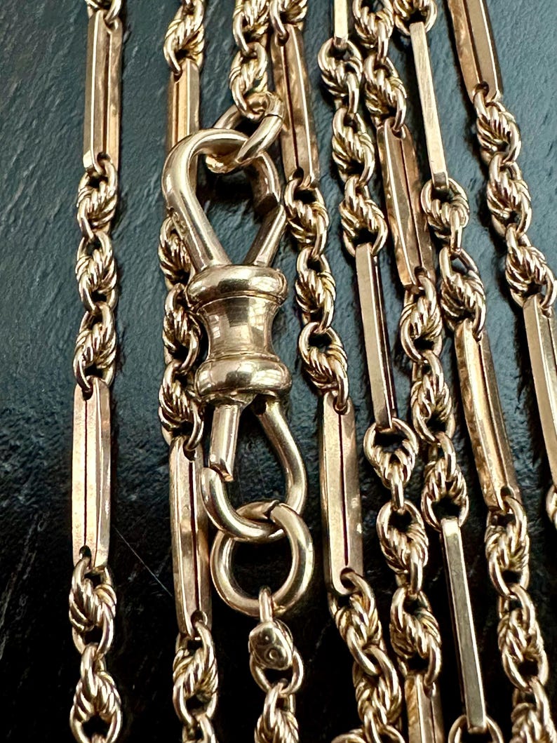 Antique Victorian 9ct Gold Long Guard Chain With Double Dog Clip, 57 ...