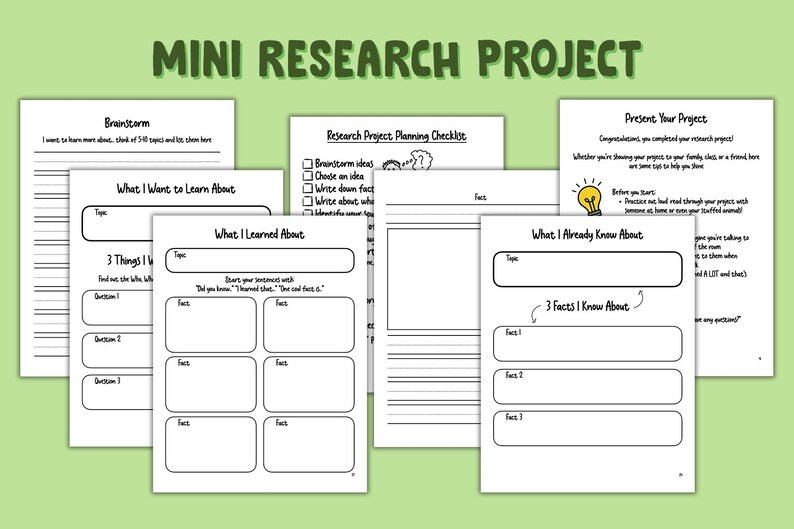 Kids Research Project Printable Packet: Elementary School Learning - Etsy