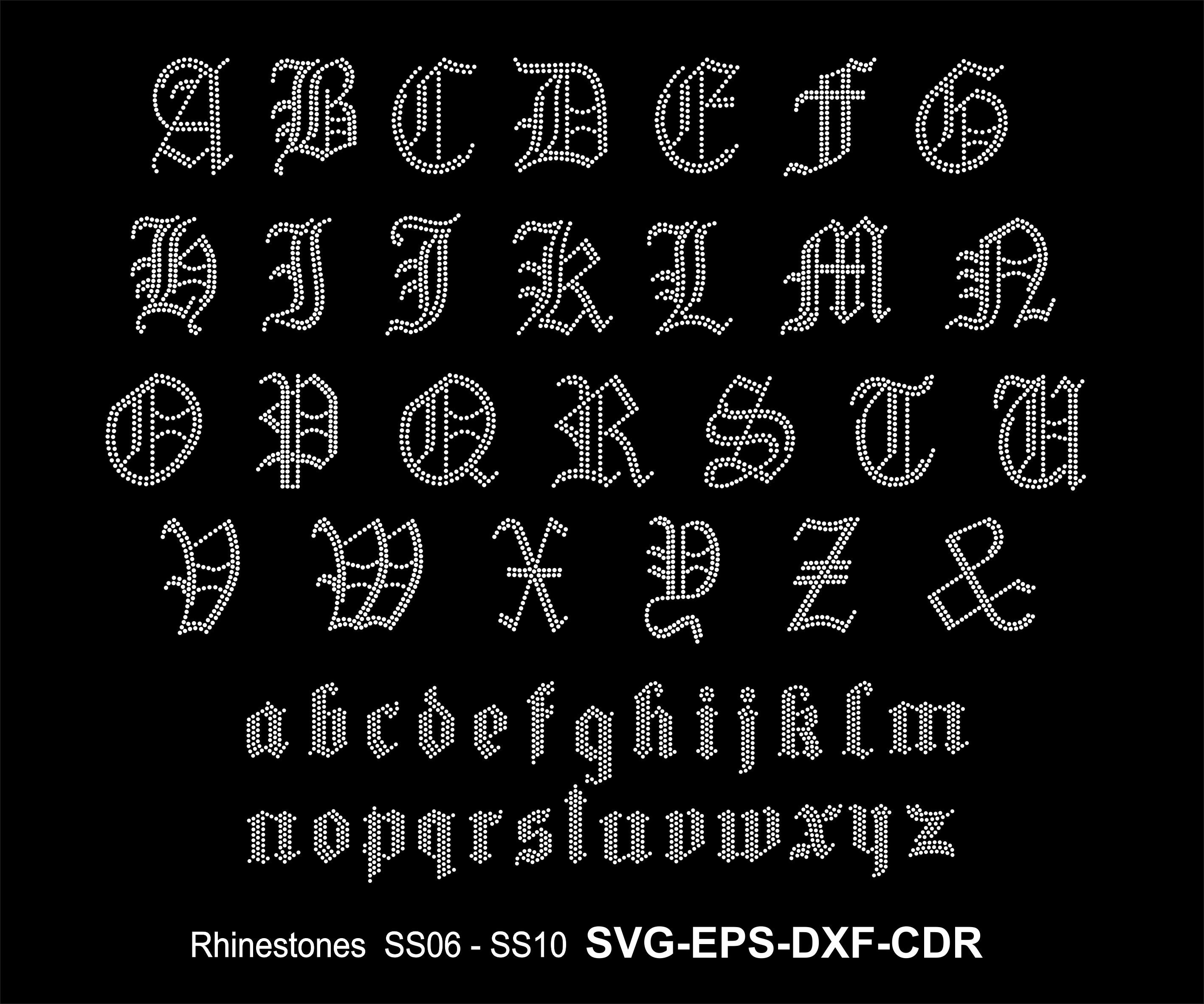 Old English Font Rhinestones Alphabet SS06 SS10 Rhinestones - Etsy