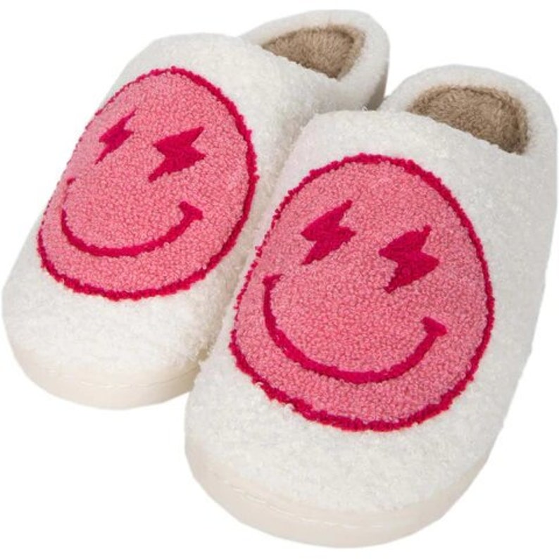 Smiley Face Slippers Fluffy Cushion Slides Cute Womens Etsy