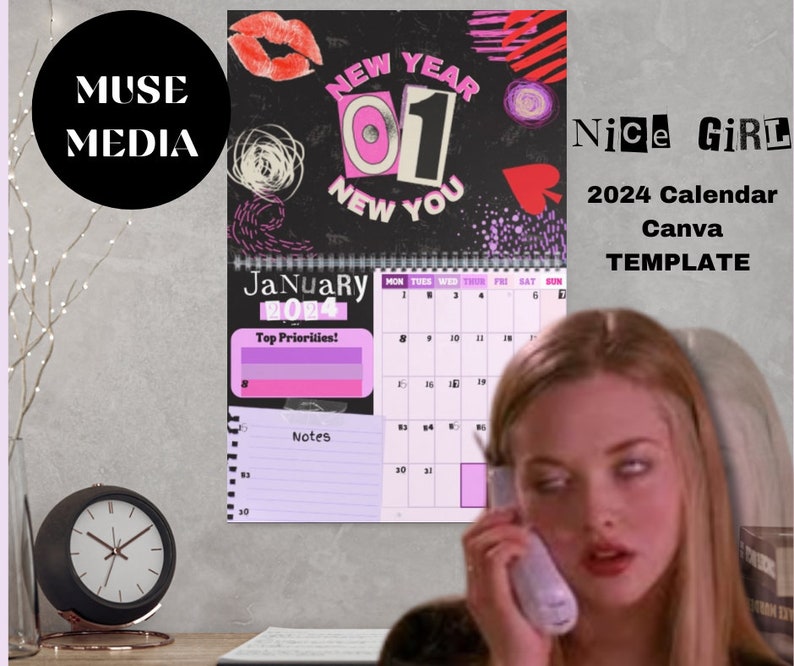 Mean Girls Aesthetic Calendar Nice Girl Pink 2024 Digital Calendar ...