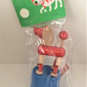 Vintage Wooden Finger Push Button Collapsing Puppet Little Red Dog Toy ...
